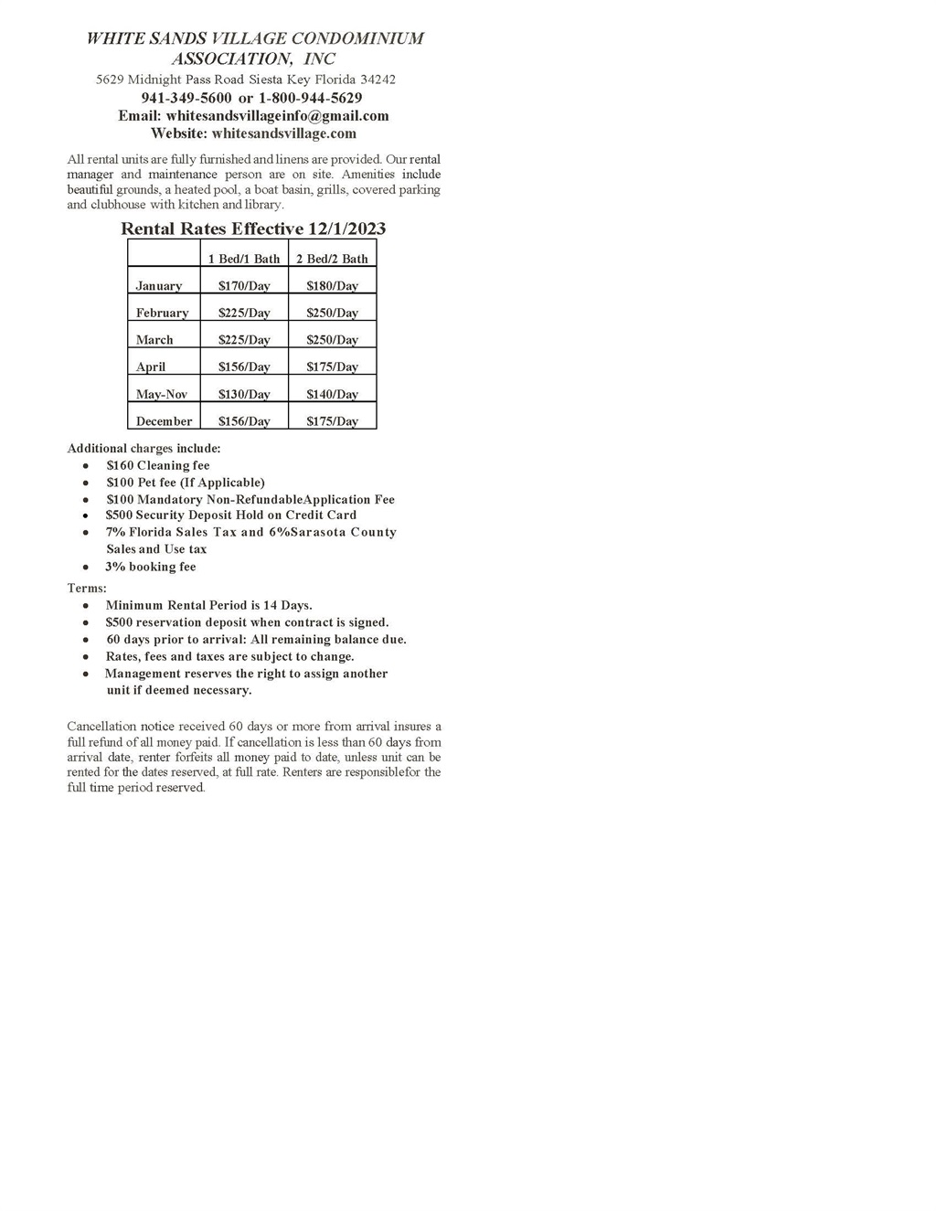 Rental Rate Card and Siesta Key and White Sands Village Property Maps ...