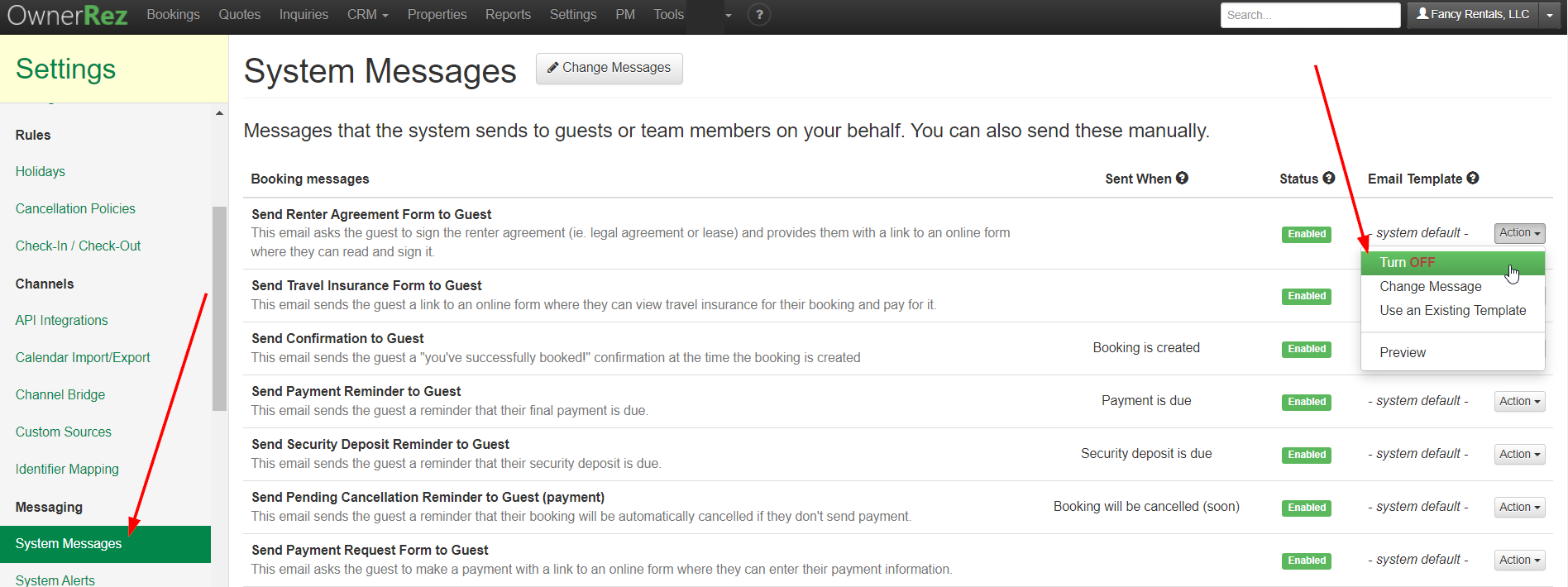 System Messages Overview - System Messages - Messaging - Support - OwnerRez