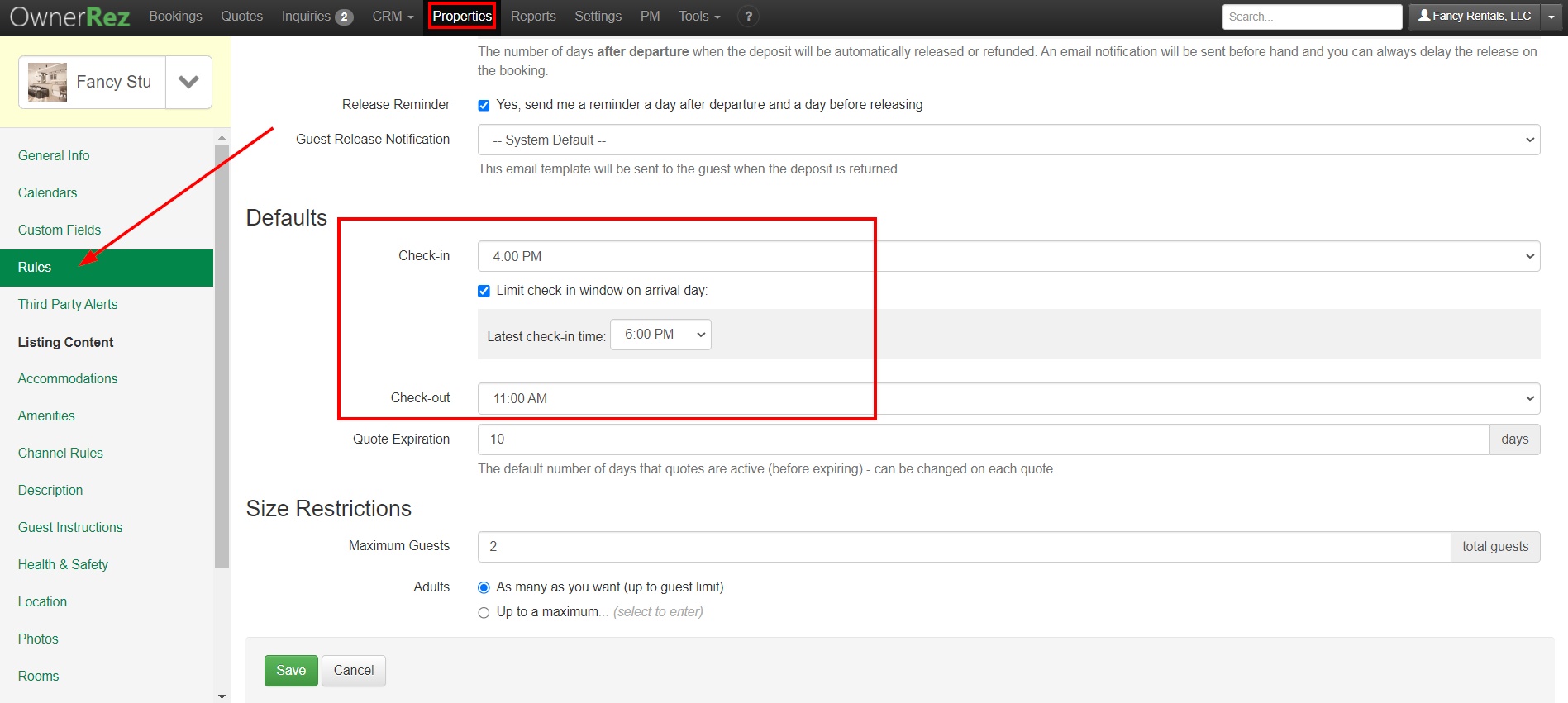 Check-in & Check-out - Properties - Core Concepts - Support - OwnerRez