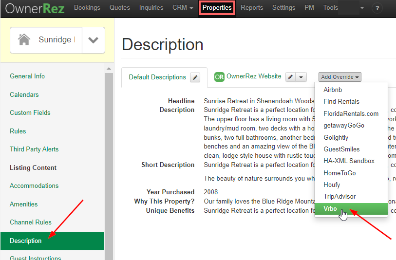 Descriptions - Properties - Core Concepts - Support - OwnerRez