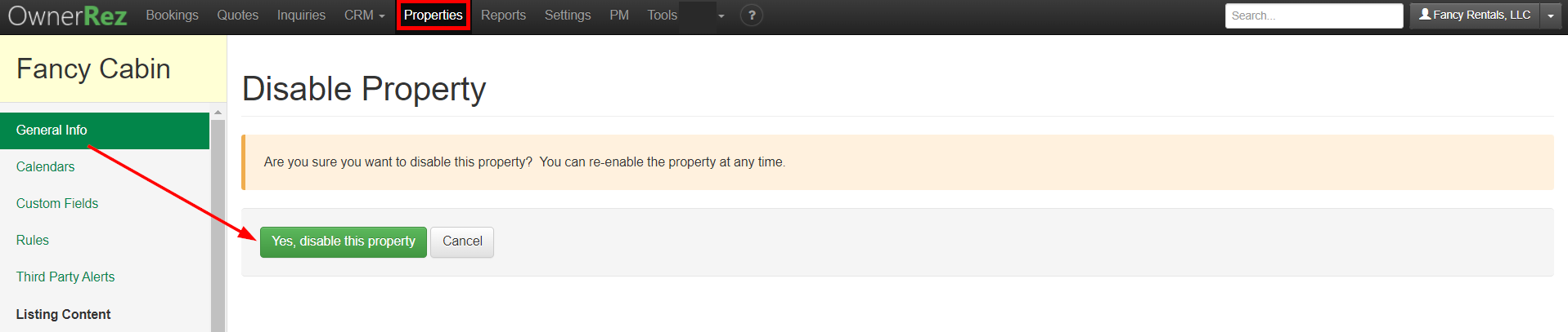 Disable or Re-enable a Property - Properties - Core Concepts - Support - OwnerRez