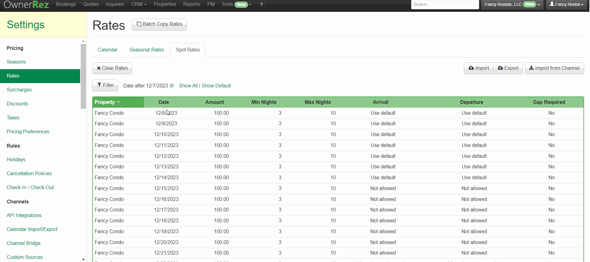 Spot Rates - Rates - Core Concepts - Support - OwnerRez