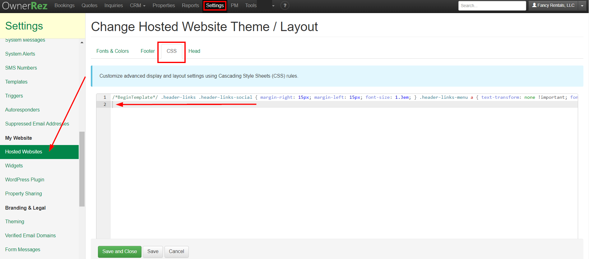 How to Add Custom Code - Hosted Websites - Websites - Support - OwnerRez