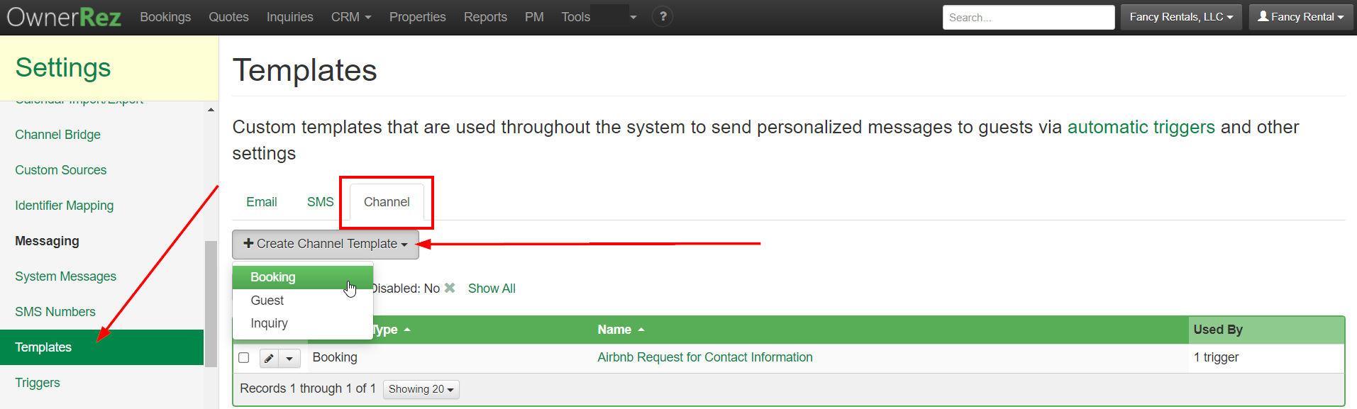 Channel Templates - Messaging - Core Concepts - Support - OwnerRez