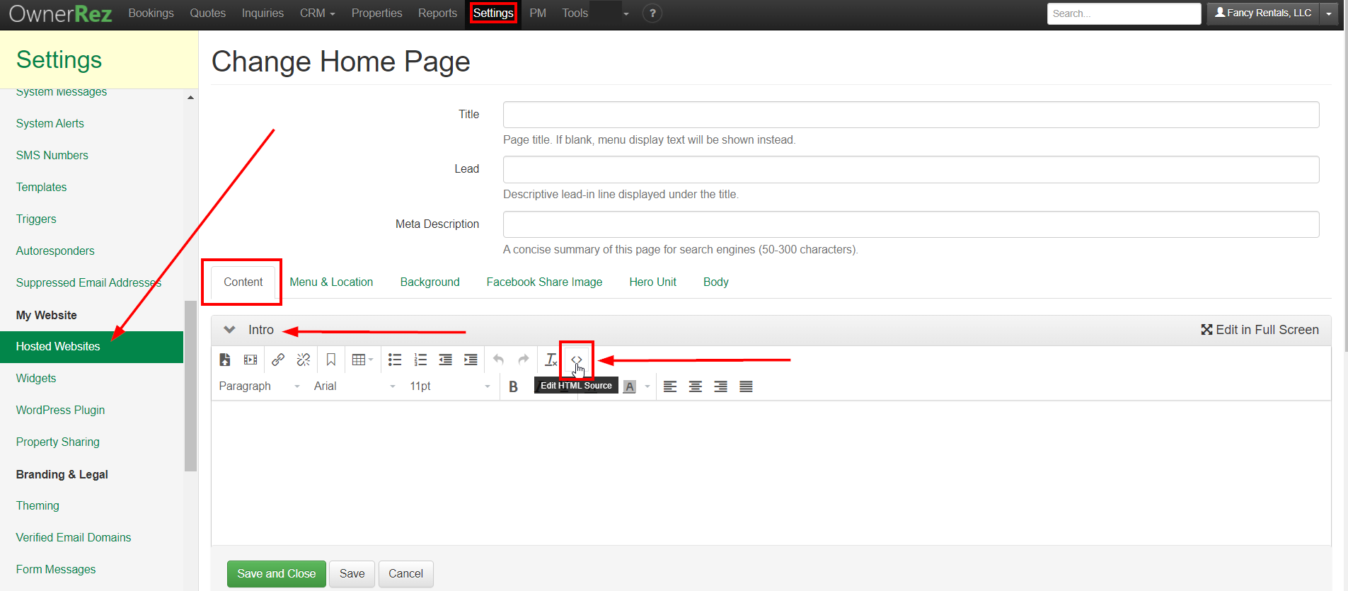 How to Add Custom Code - Hosted Websites - Websites - Support - OwnerRez