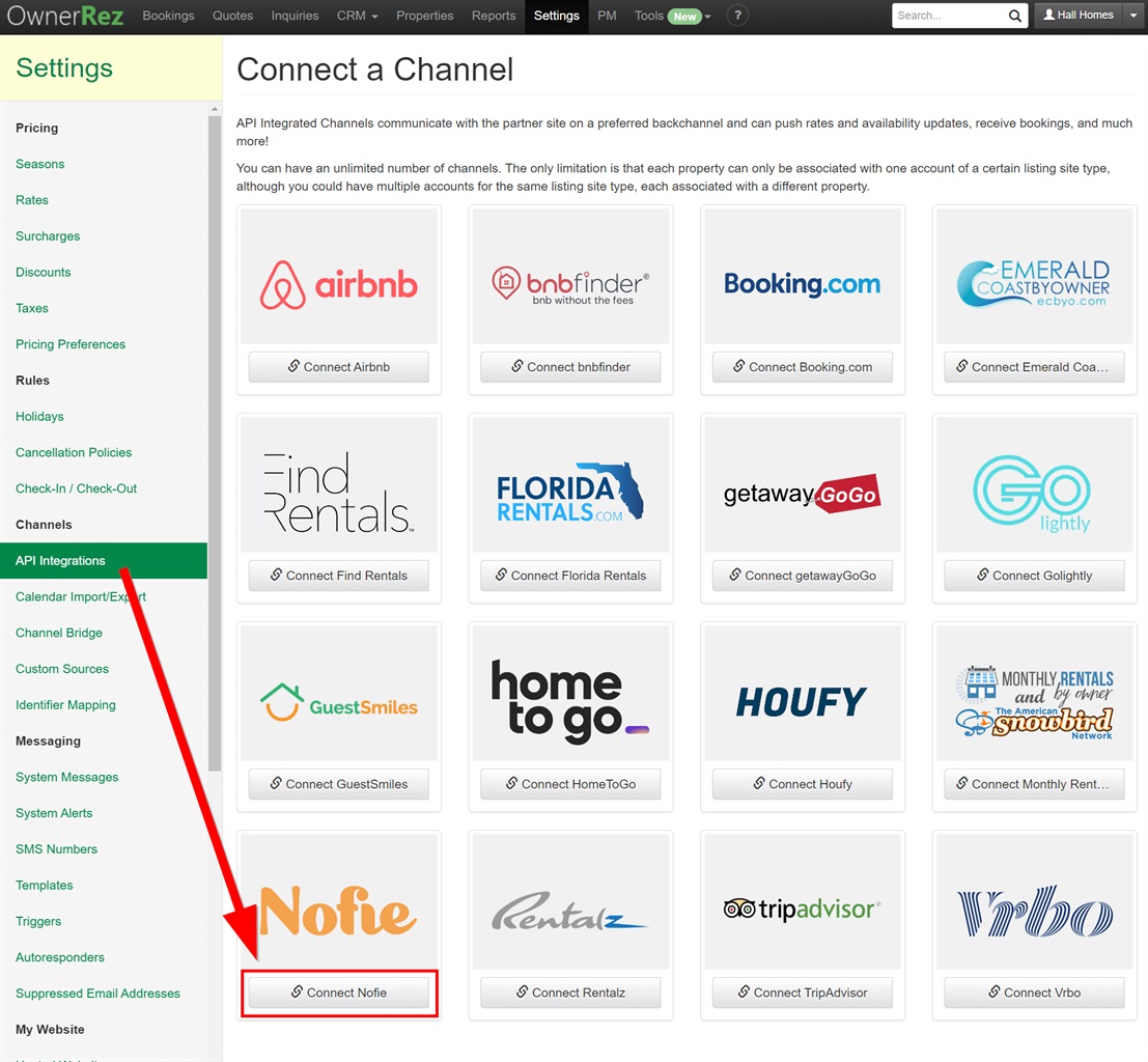 Nofie Setup & Connecting - Nofie - Channel Management - Support - OwnerRez